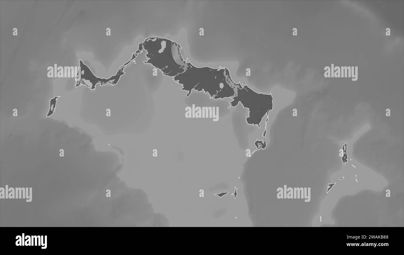 Turks and Caicos Islands outlined on a Grayscale elevation map with ...