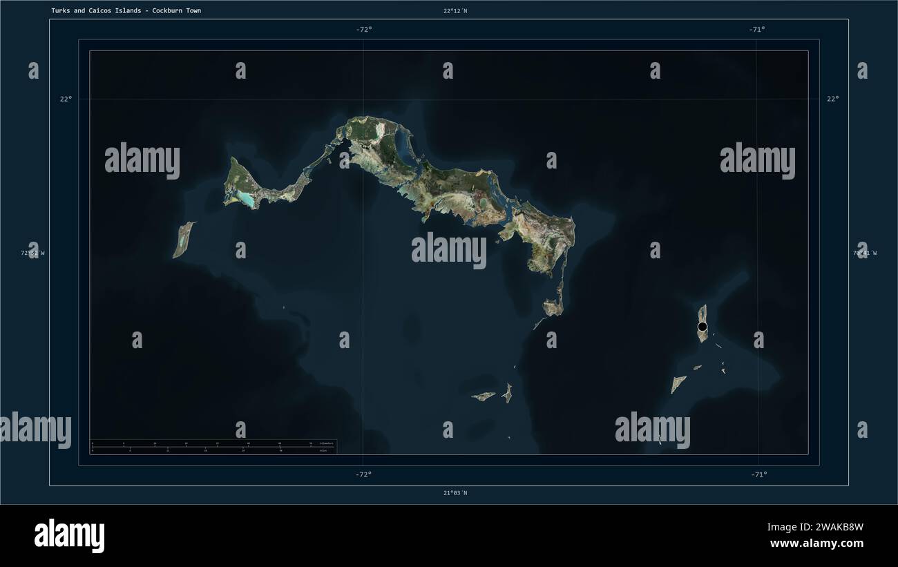 Turks and Caicos Islands highlighted on a high resolution satellite map map with the country's ...