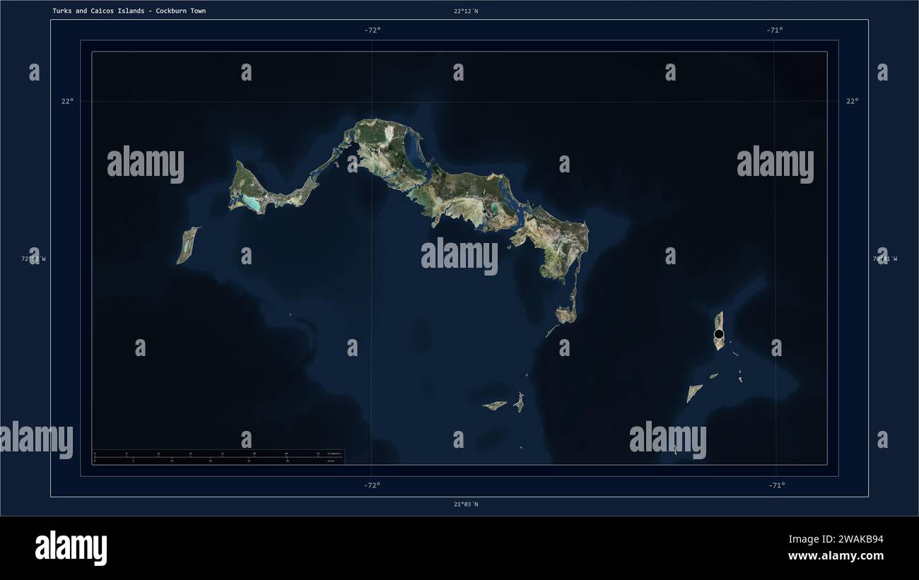 Turks and Caicos Islands highlighted on a low resolution satellite map ...
