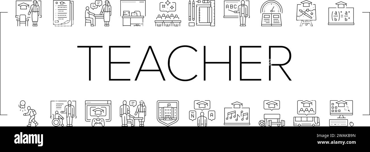 primary school teacher education icons set vector Stock Vector Image ...