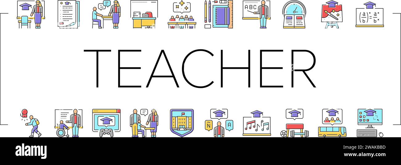 primary school teacher education icons set vector Stock Vector Image ...