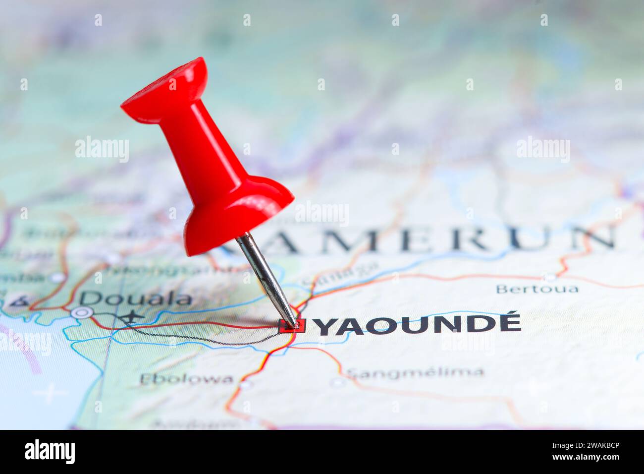 Yaounde, Cameroon pin on map Stock Photo - Alamy