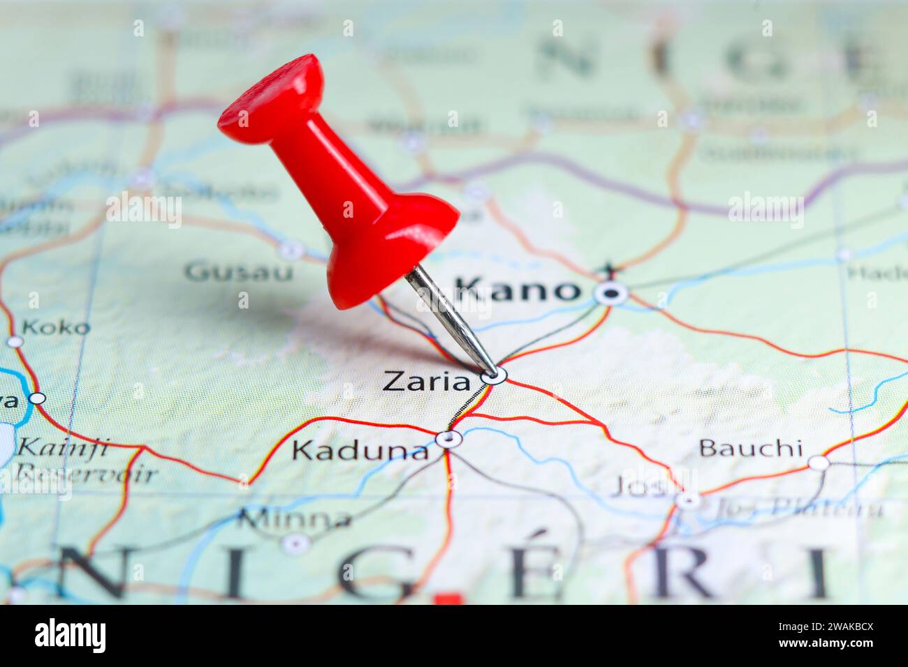 Zaria, Nigeria pin on map Stock Photo - Alamy