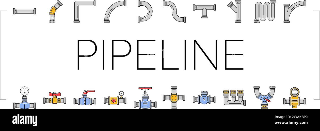 pipeline oil industry gas pipe icons set vector Stock Vector Image ...