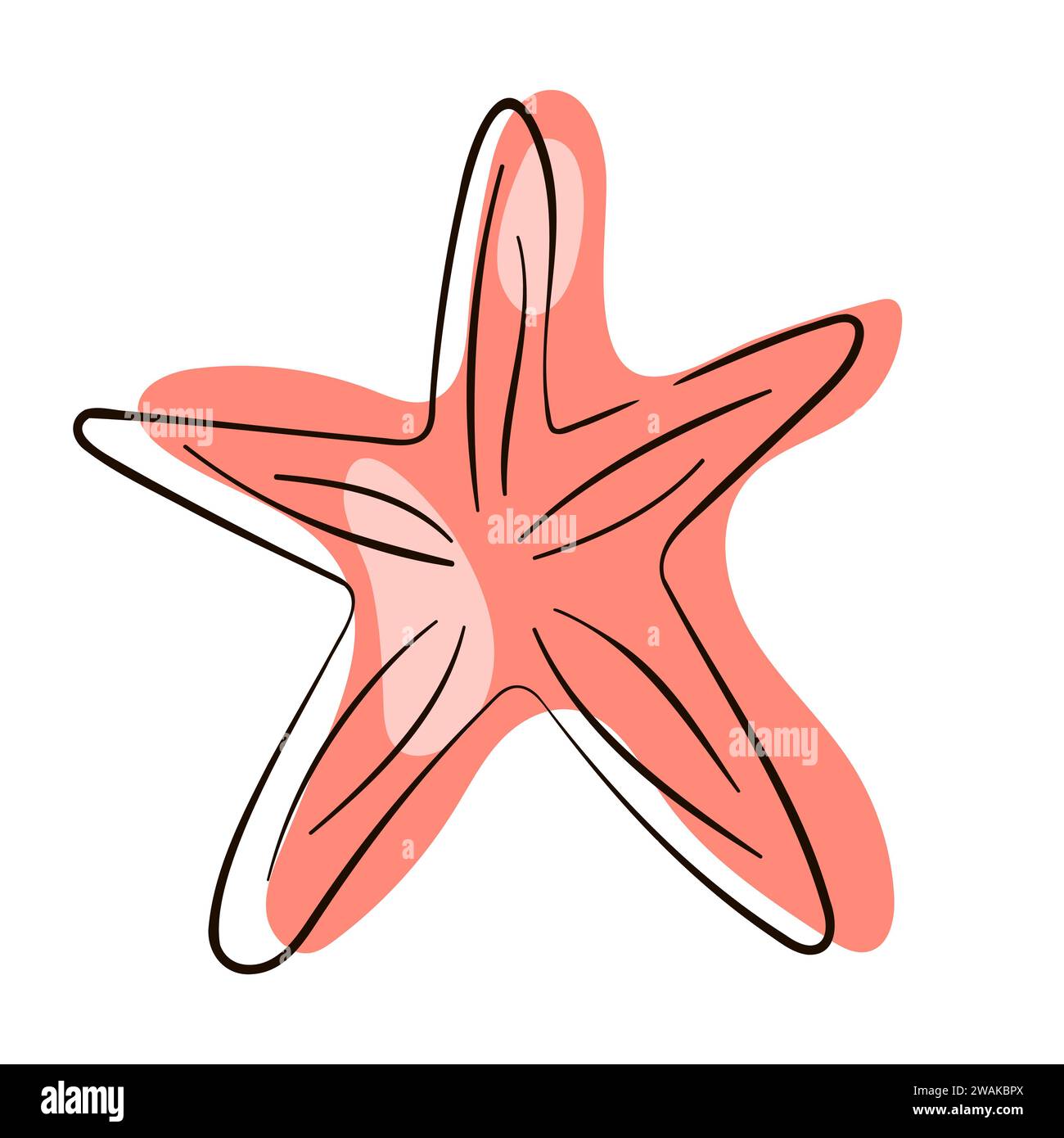 Starfish orange undersea in line art style. Starfish design for summer ...