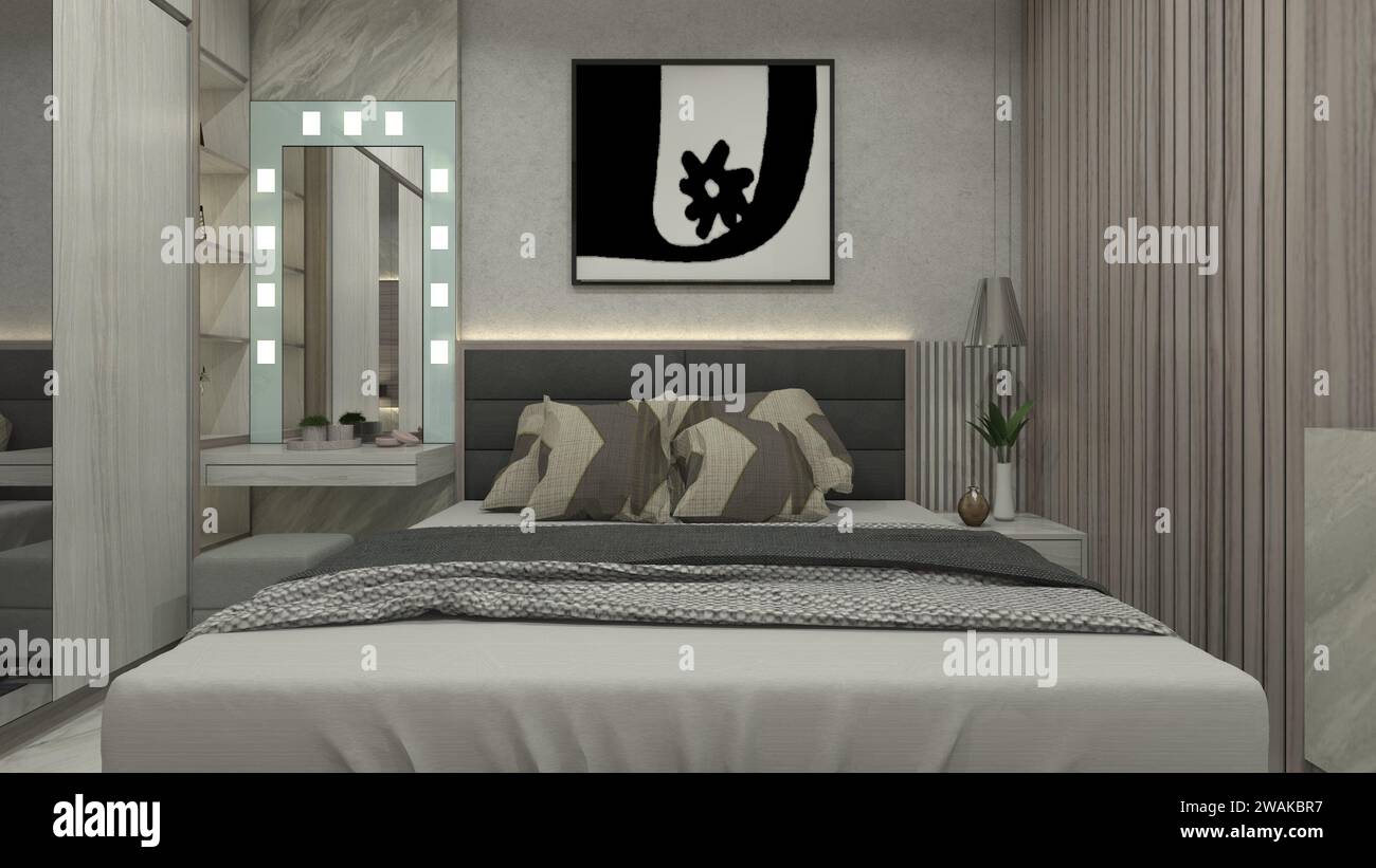 Master Bedroom Design with King Bed Frame and Dressing Table Stock ...