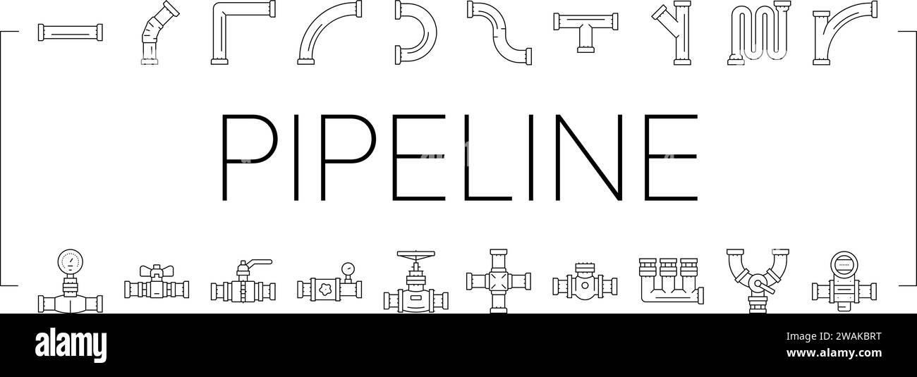 pipeline oil industry gas pipe icons set vector Stock Vector Image ...