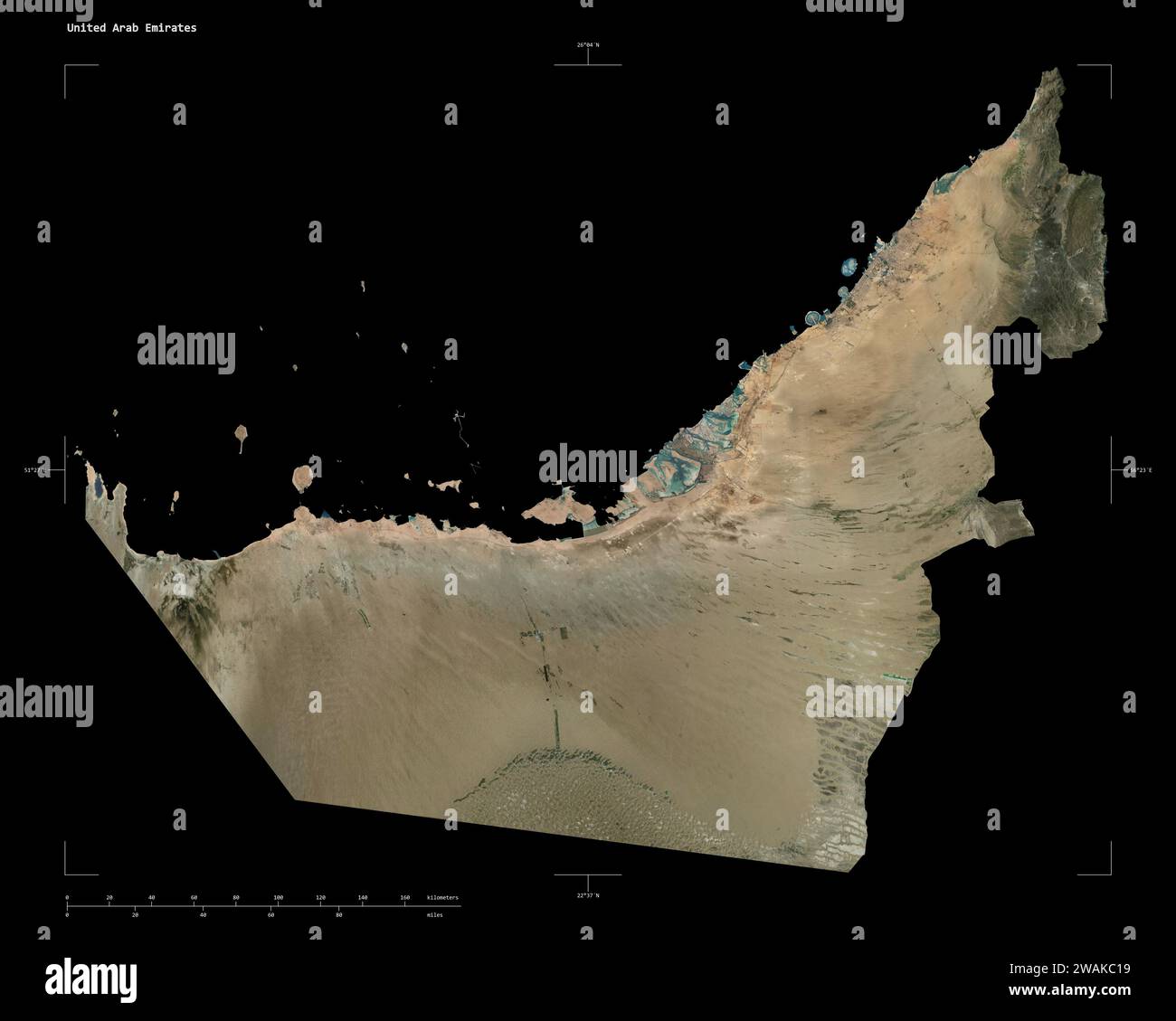 Shape of a high resolution satellite map of the United Arab Emirates ...