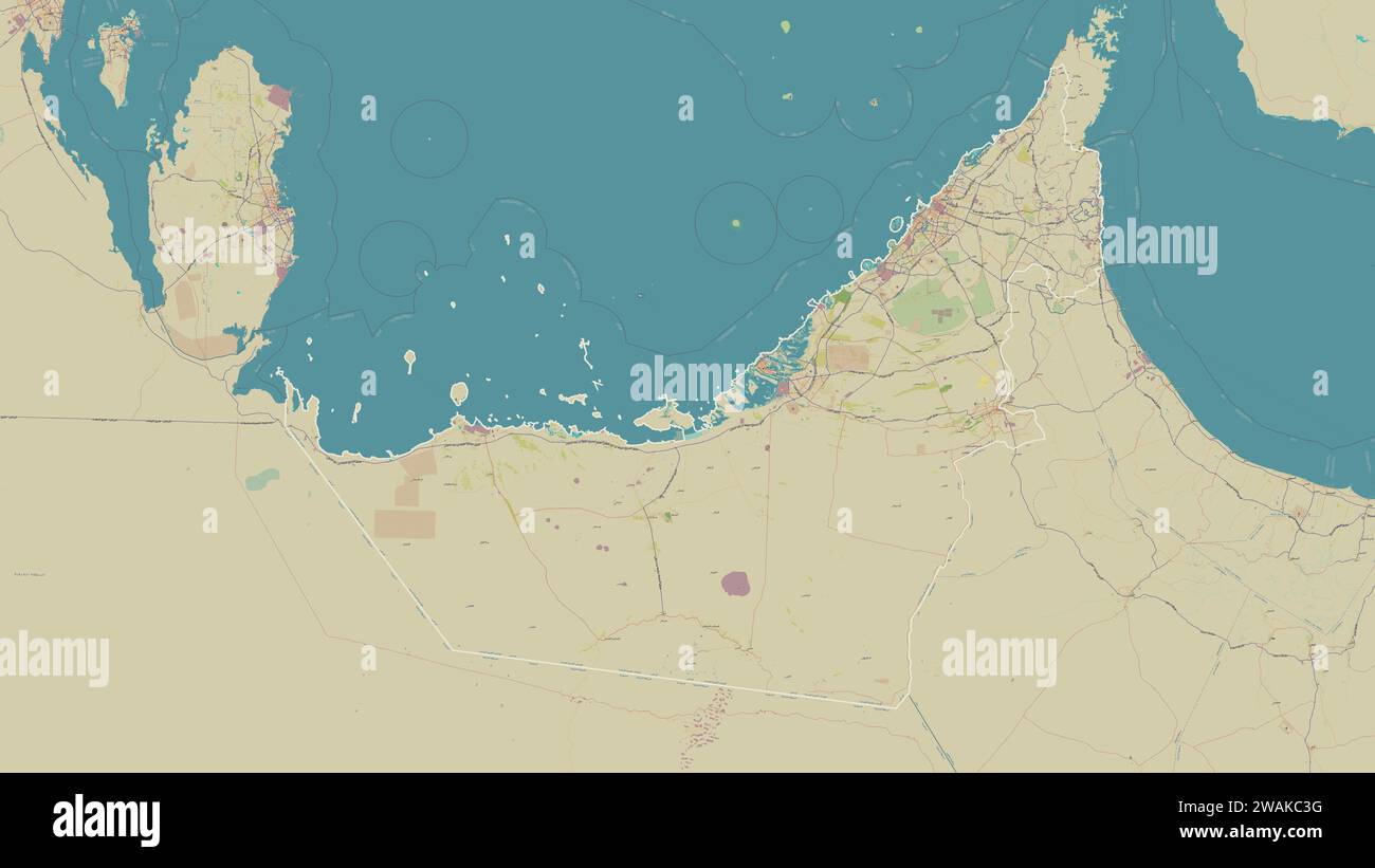 United Arab Emirates outlined on a topographic, OSM Humanitarian style ...