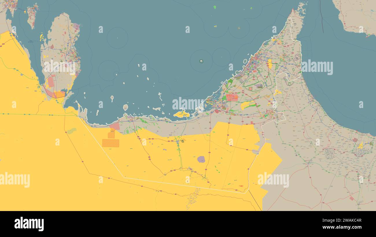 United Arab Emirates outlined on a topographic, OSM France style map ...