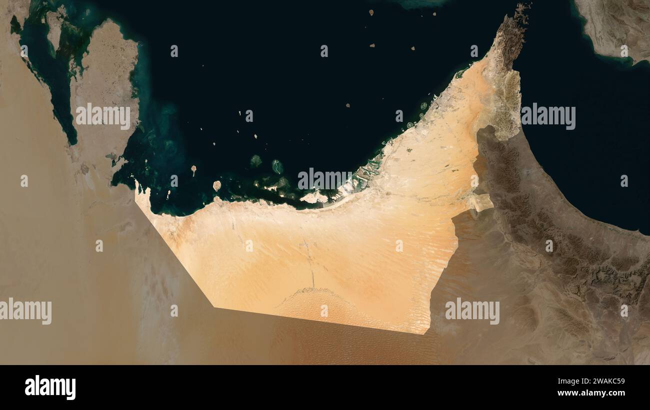United Arab Emirates highlighted on a low resolution satellite map ...