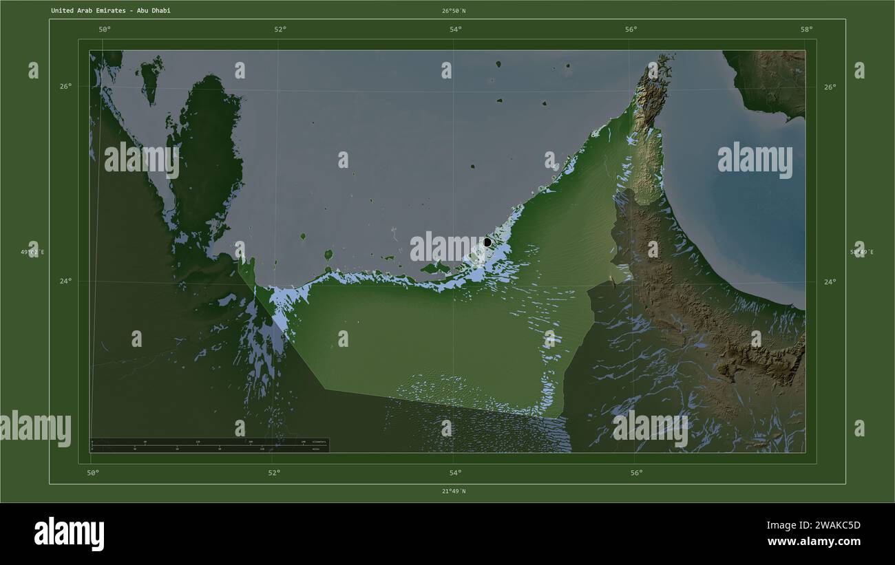 United Arab Emirates highlighted on a Pale colored elevation map with ...