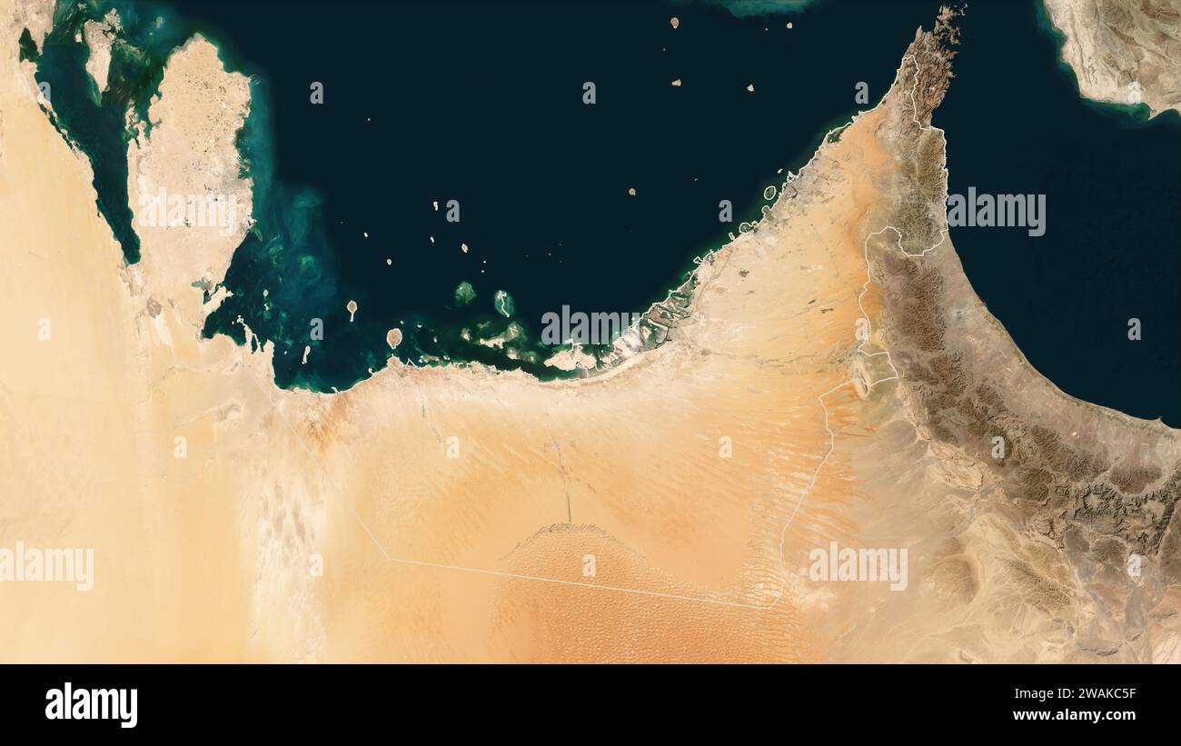United Arab Emirates outlined on a low resolution satellite map Stock ...