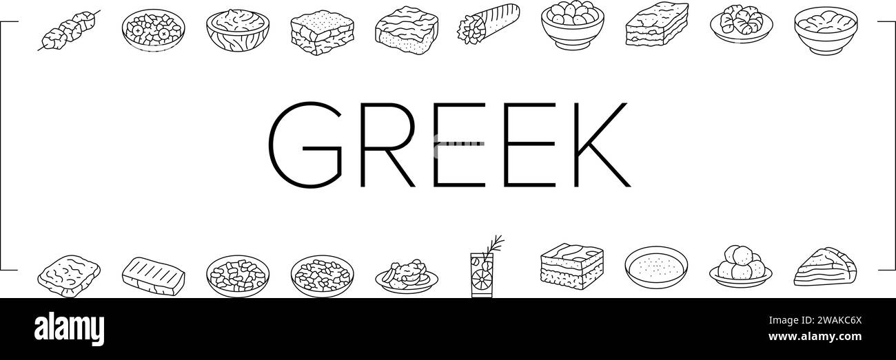 greek cuisine food lunch icons set vector Stock Vector Image & Art - Alamy