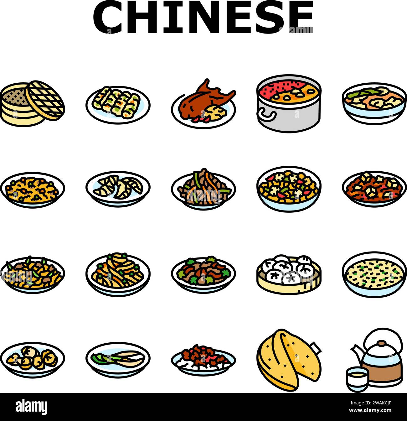 chinese cuisine food dish asian icons set vector Stock Vector Image ...