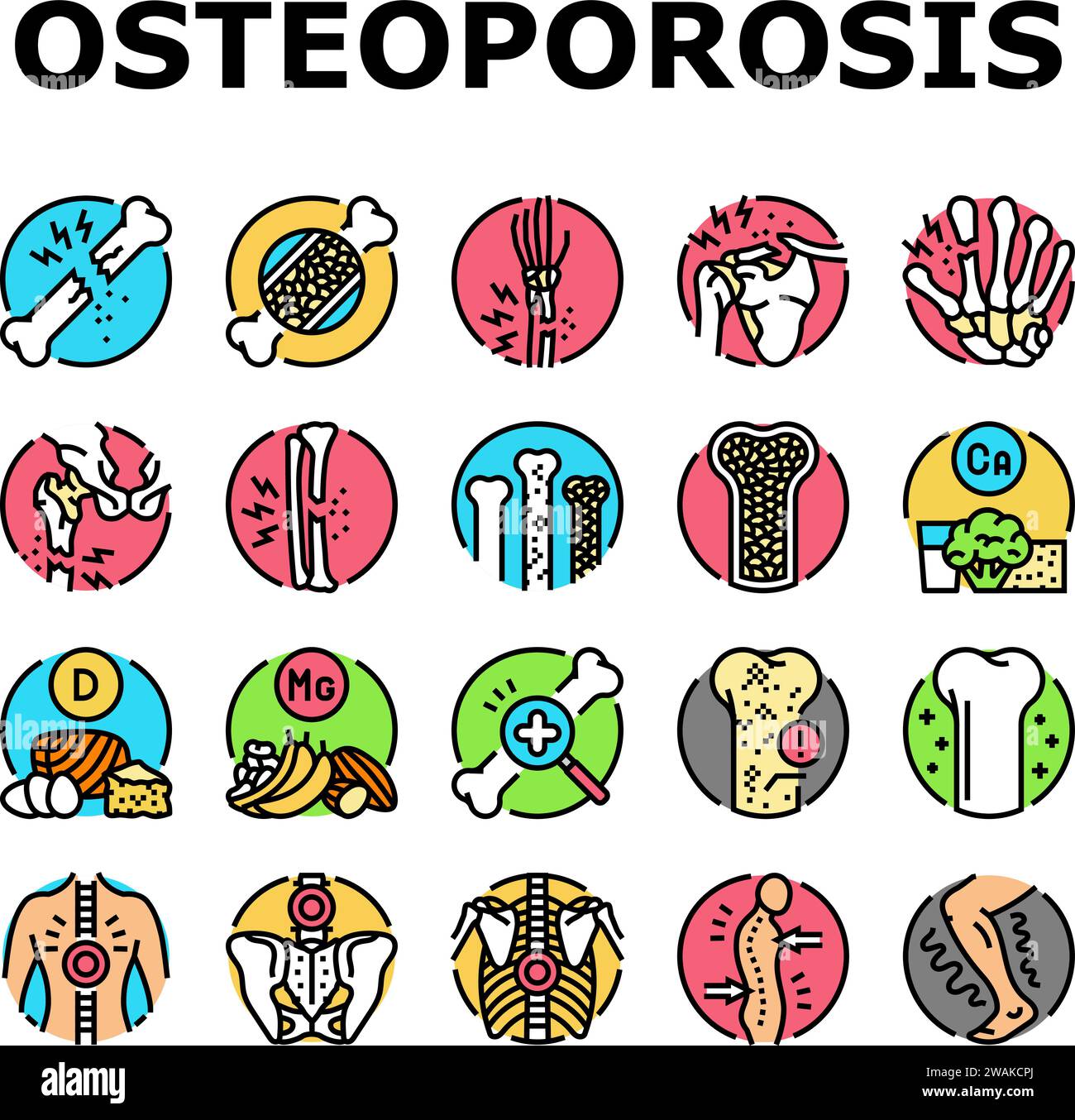 osteoporosis bone pain calcium icons set vector Stock Vector Image ...