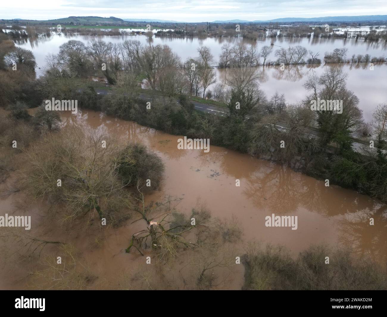Storm Henk flooding at the village of Maisemore, near Gloucester ...