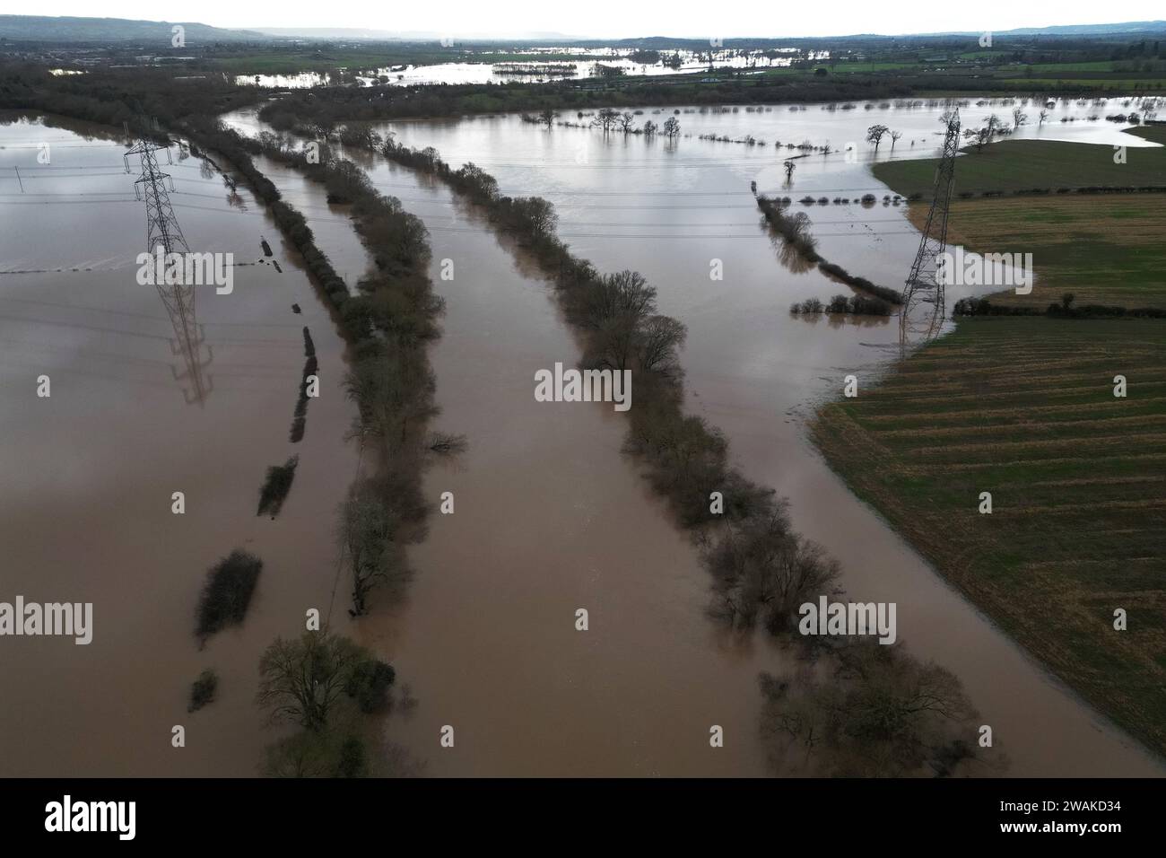 Storm Henk flooding at the village of Maisemore, near Gloucester ...