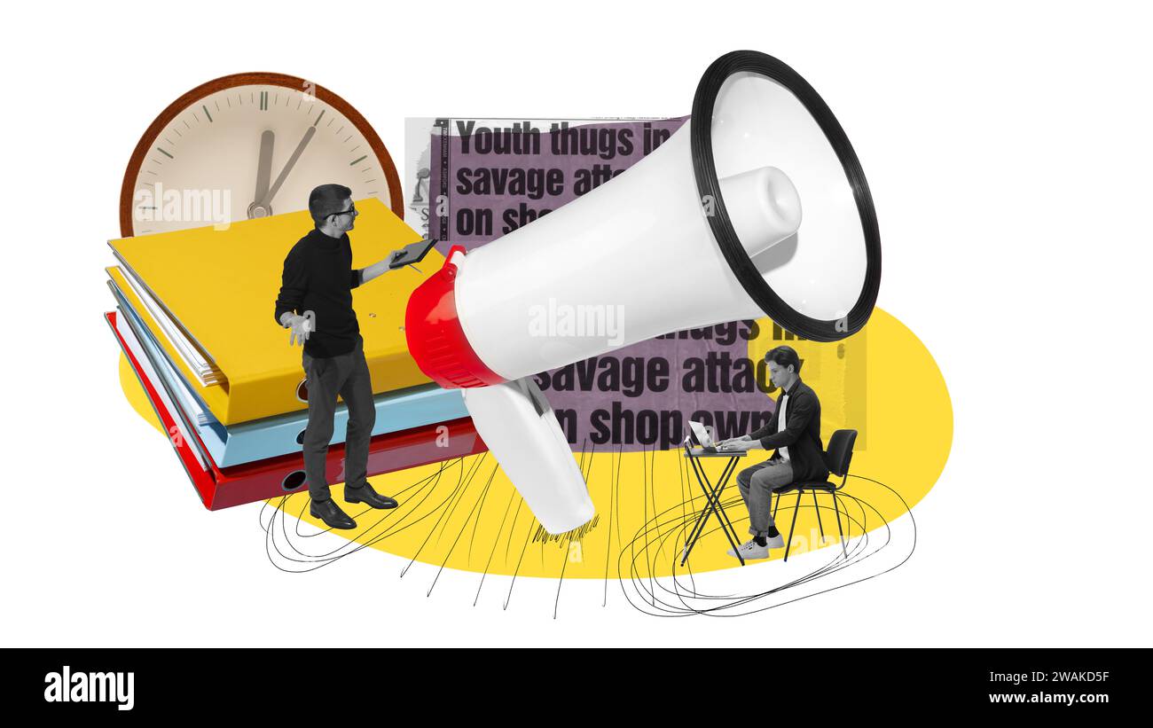 Deadlines. Young people, male employees working on project, finishing ...