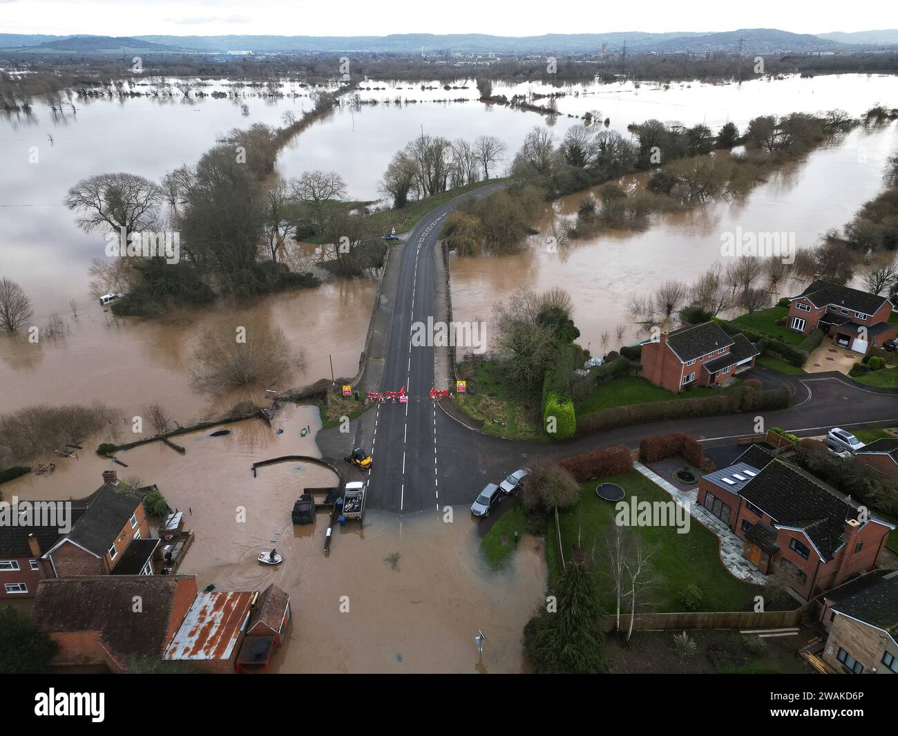 Storm Henk flooding at the village of Maisemore, near Gloucester ...