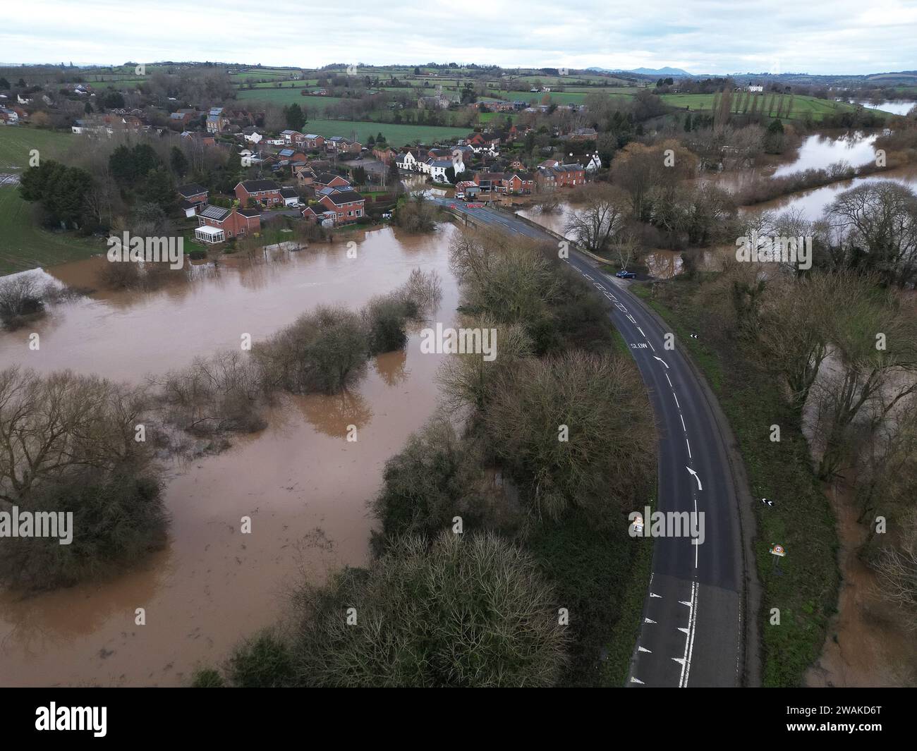 Storm Henk flooding at the village of Maisemore, near Gloucester ...
