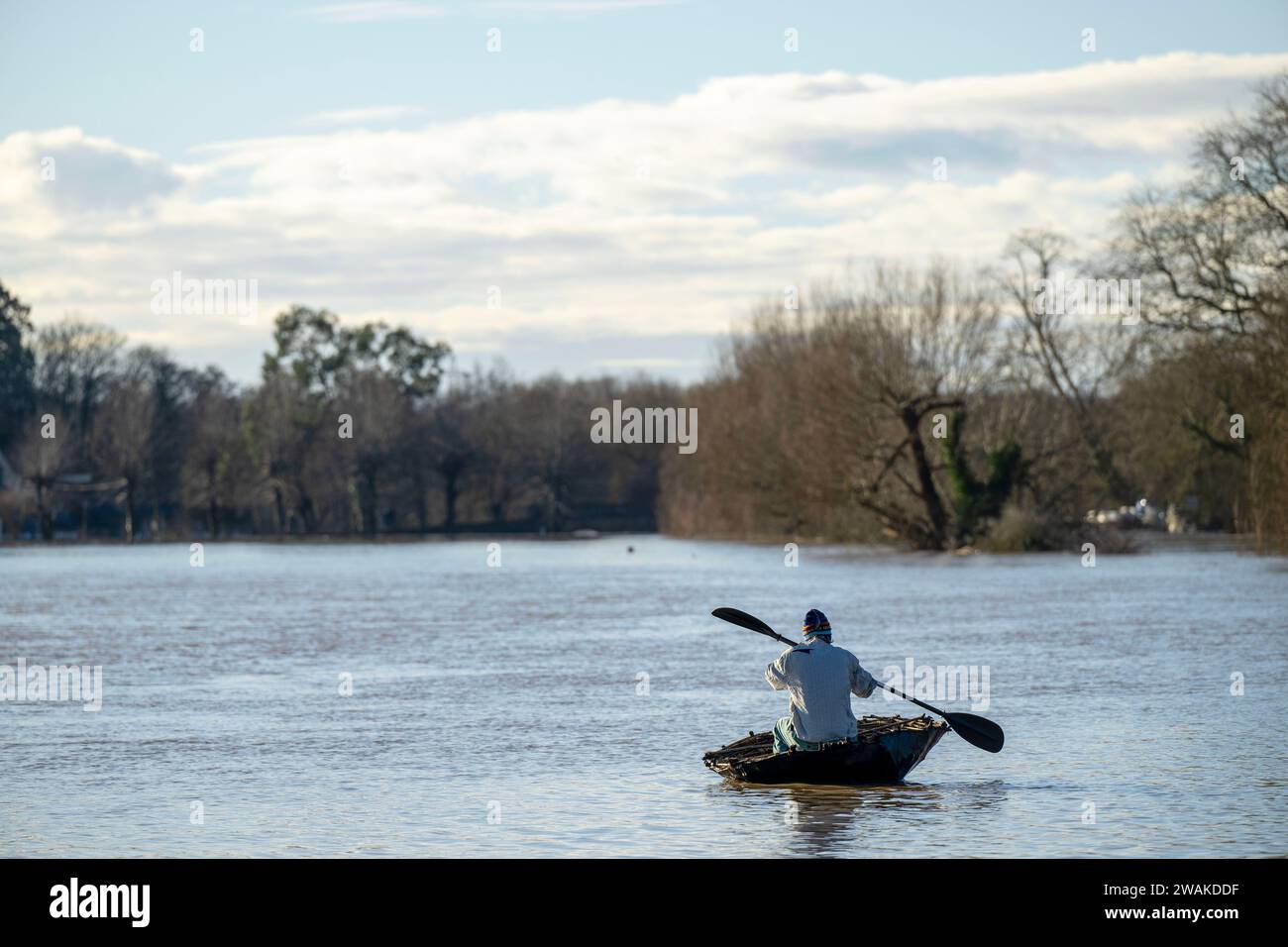 Scarlet Henderson takes to the flood water in her home made coracle ...