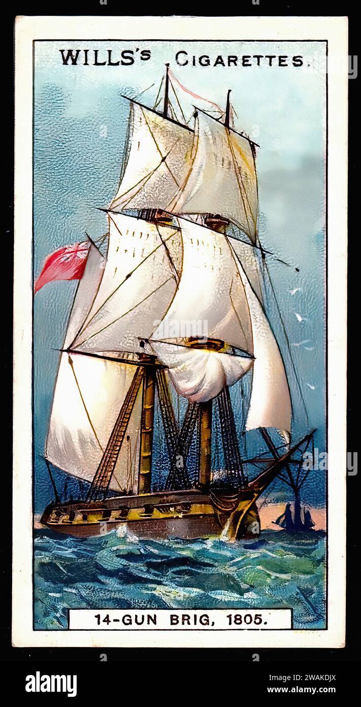 14 Gun Brig in 1805 - Vintage Cigarette Card Illustration Stock Photo ...