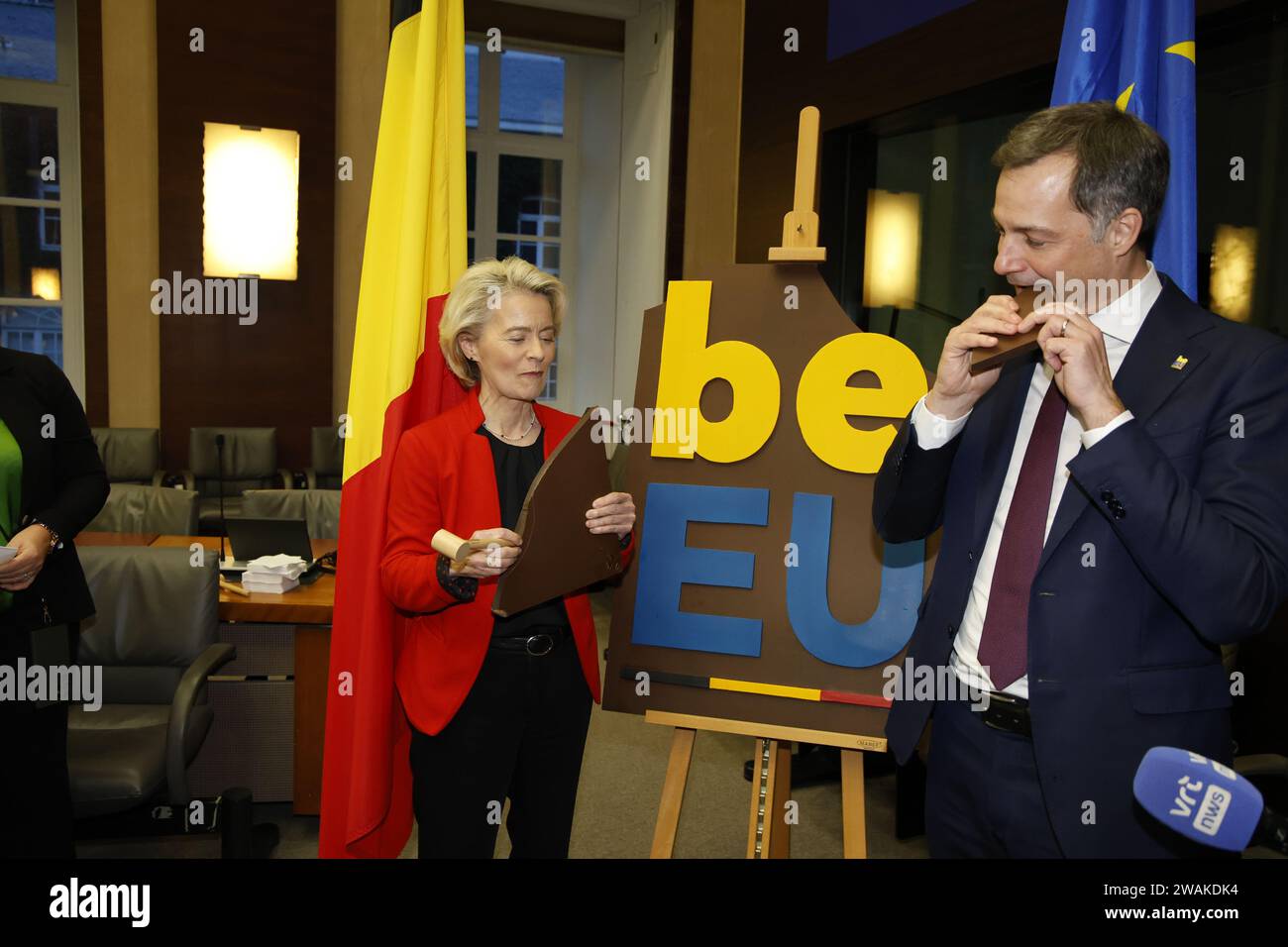 Brussels, Belgium. 05th Jan, 2024. European Commission president Ursula Von der Leyen and Prime ...