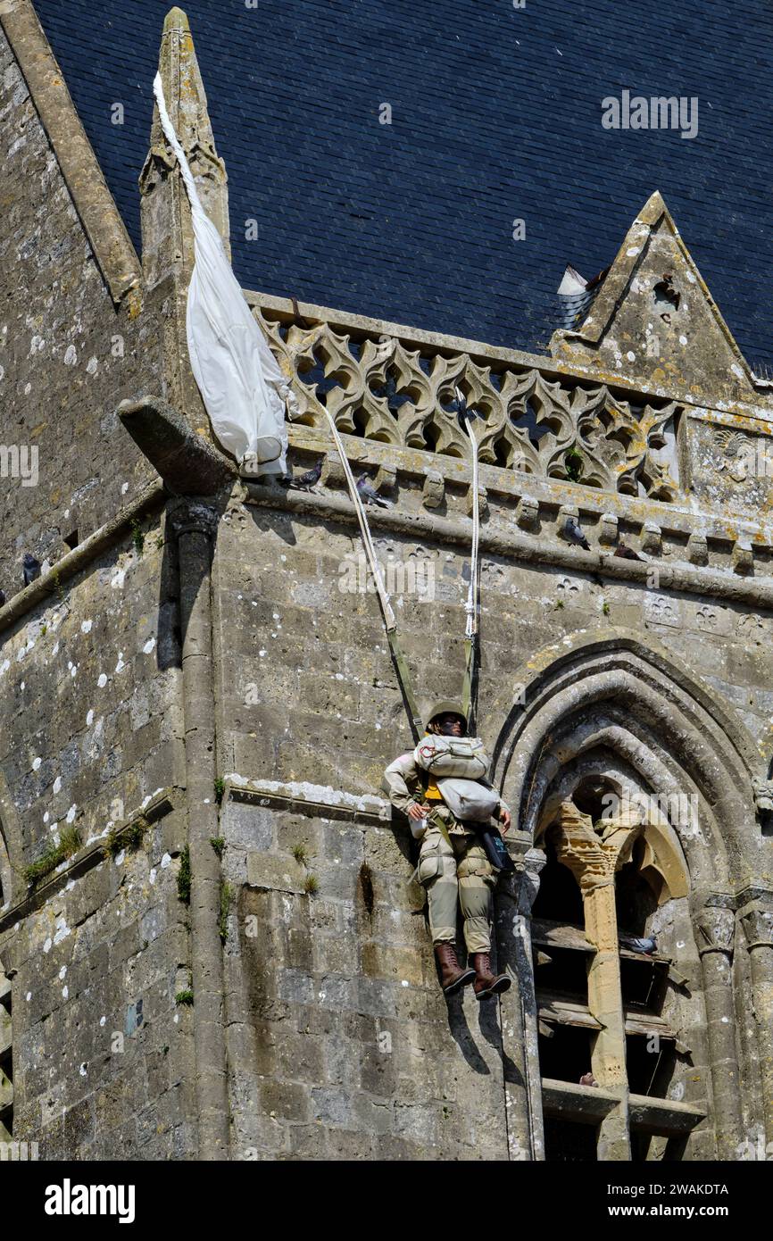 France, Manche, Sainte Mère-Eglise, mannequin of paratrooper John ...