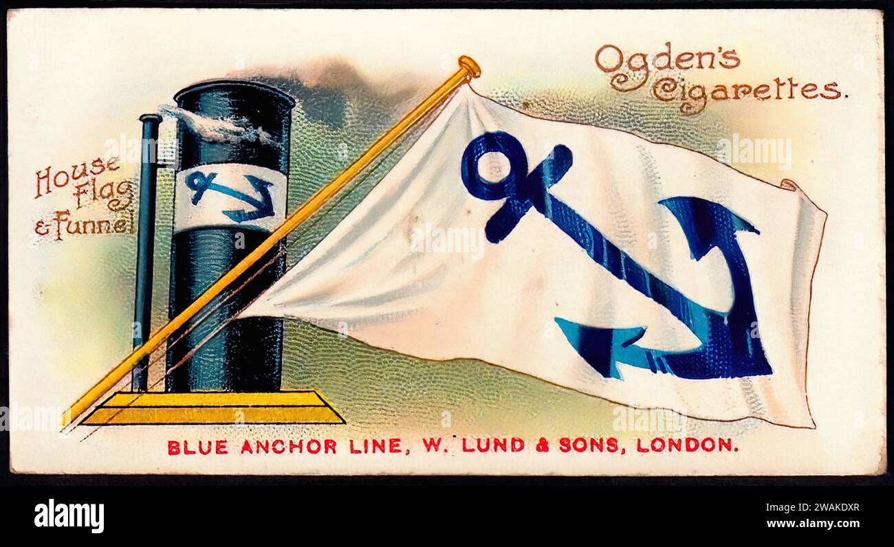 Blue Anchor Line - Vintage Cigarette Card Illustration Stock Photo - Alamy