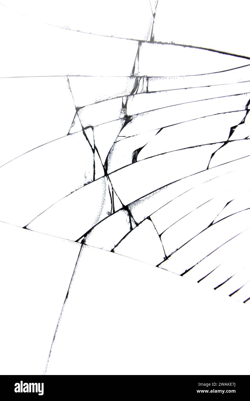 Crack lines of a broken smartphone screen, texture on a white ...