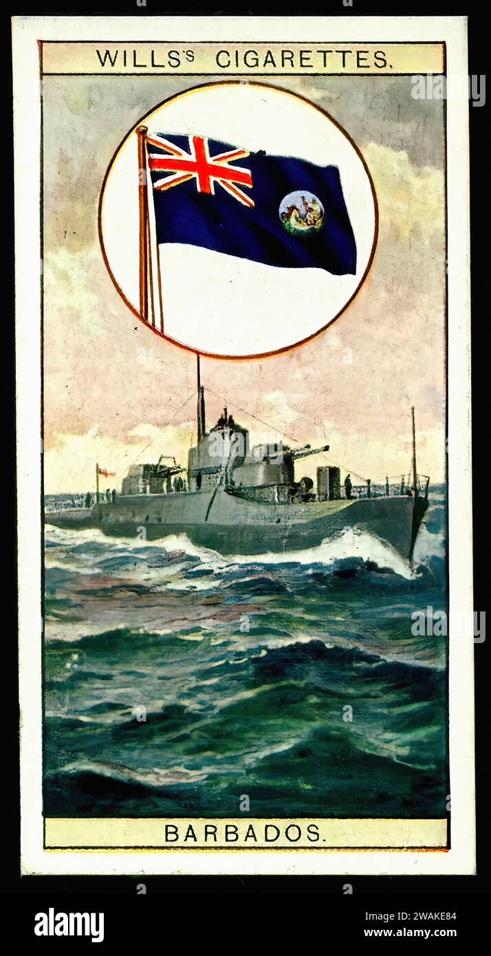 Flag of Barbados - Vintage Cigarette Card Illustration Stock Photo - Alamy