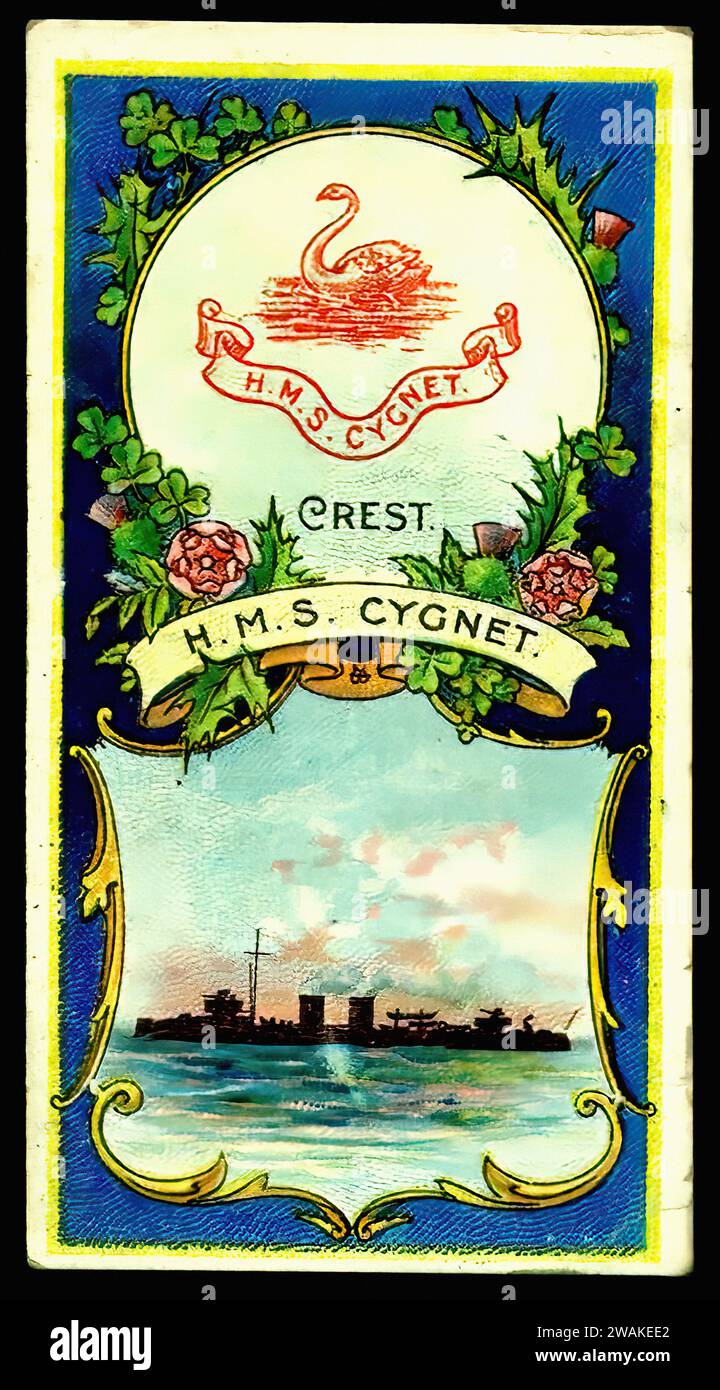 HMS Cygnet, 1901 - Vintage Cigarette Card Illustration Stock Photo - Alamy