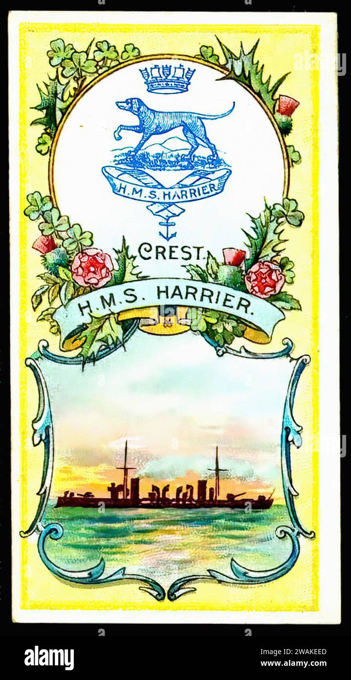 HMS Harrier - Vintage Cigarette Card Illustration Stock Photo - Alamy
