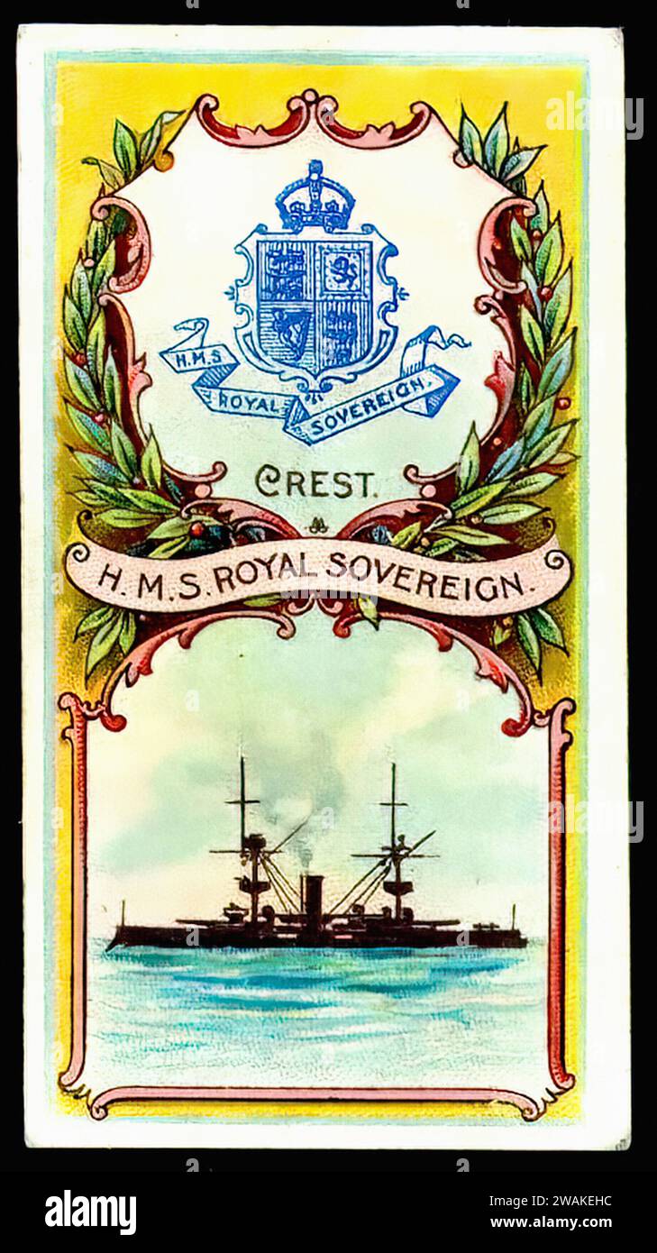 HMS Royal Sovereign - Vintage Cigarette Card Illustration Stock Photo ...