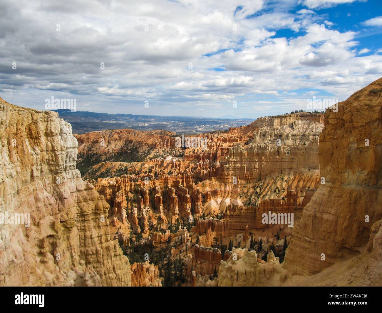 View through a gap in some of the limestone cliffs at the multi-colored ...