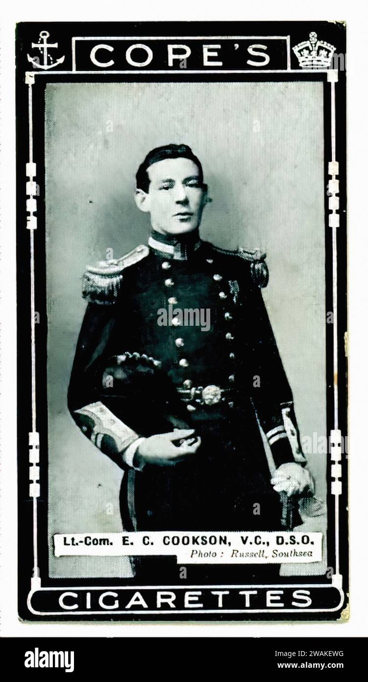 Lt Cdr Cookson VC - Vintage Cigarette Card Illustration Stock Photo - Alamy