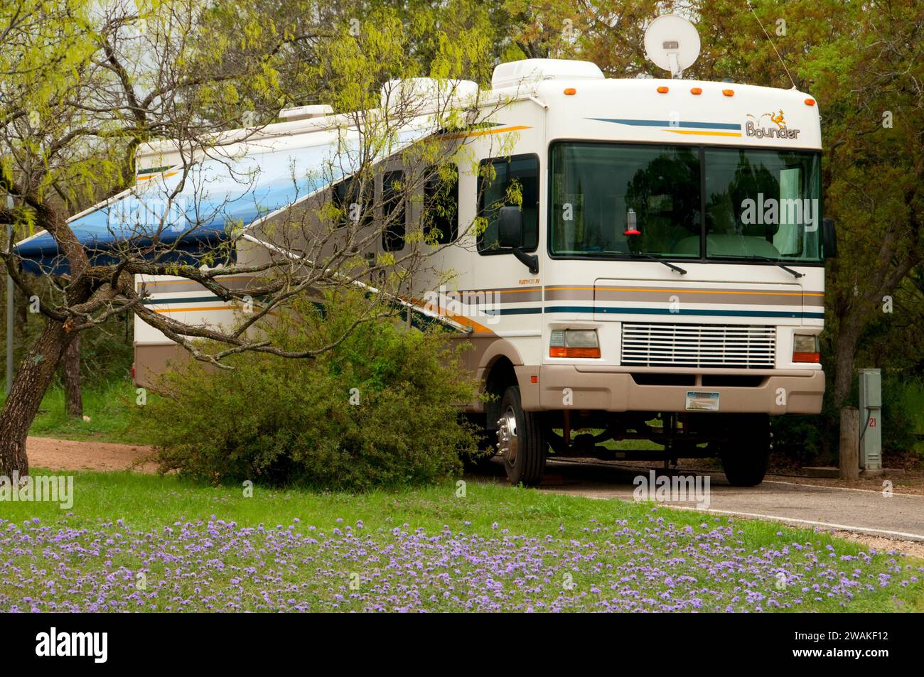 Motorhome at campground, South Llano River State Park, Texas Stock ...
