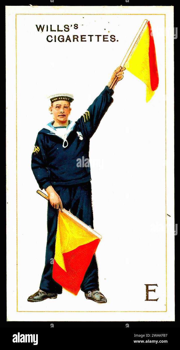 Semaphore E - Vintage Cigarette Card Illustration Stock Photo - Alamy