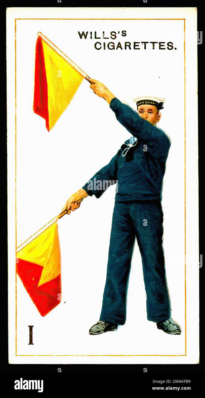 Semaphore I - Vintage Cigarette Card Illustration Stock Photo - Alamy