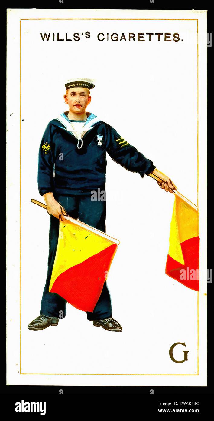 Semaphore G - Vintage Cigarette Card Illustration Stock Photo - Alamy