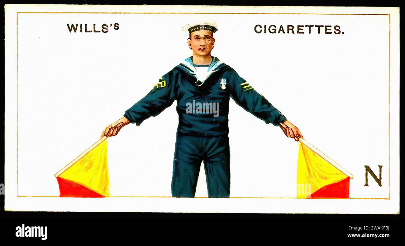 Semaphore N - Vintage Cigarette Card Illustration Stock Photo - Alamy