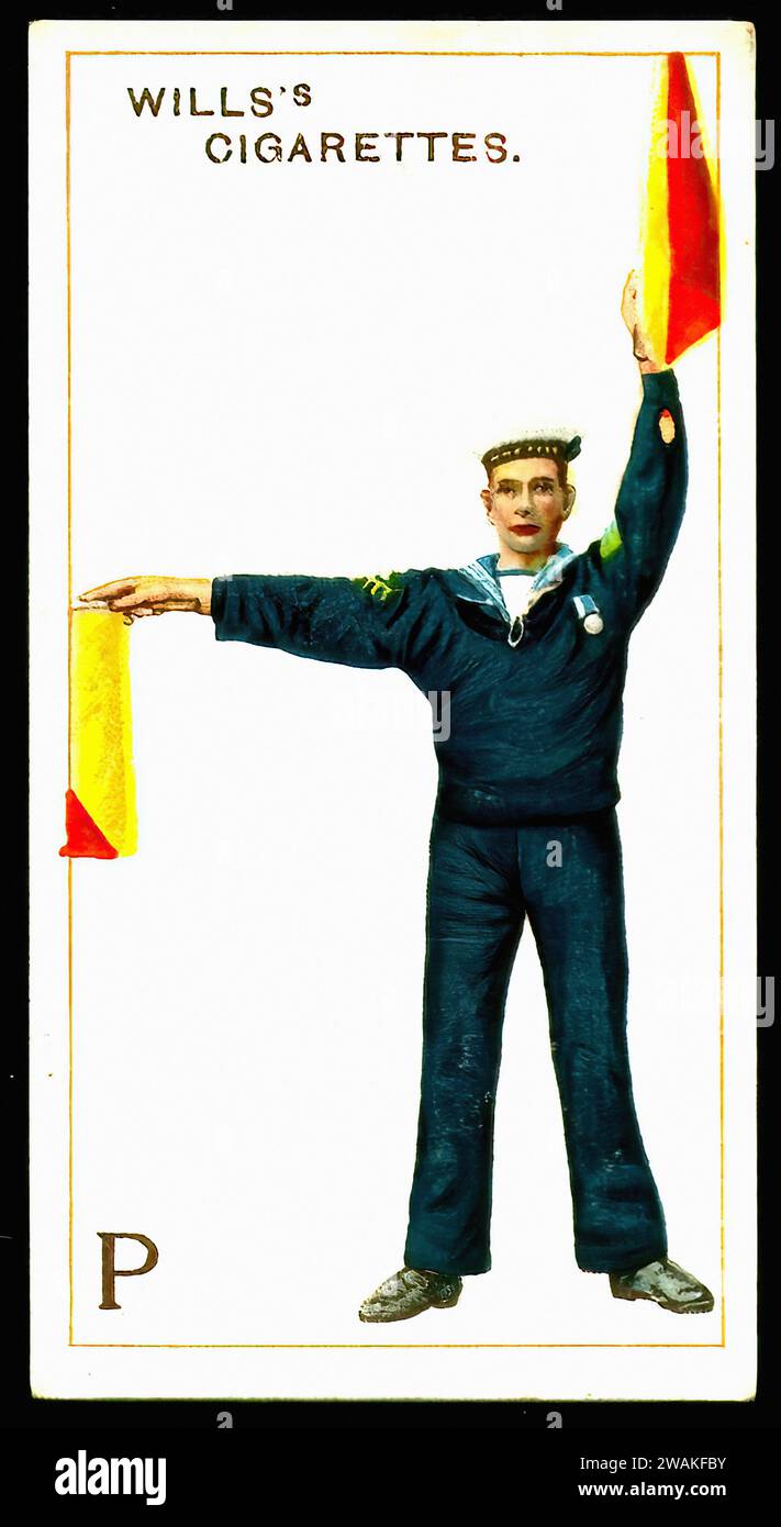 Semaphore Signalling P - Vintage Cigarette Card Illustration Stock ...