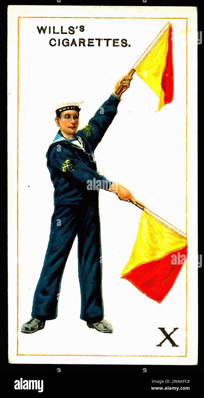 Semaphore Signalling X - Vintage Cigarette Card Illustration Stock ...