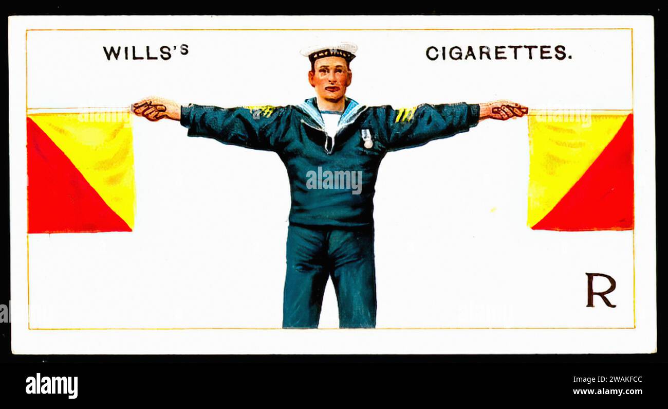 Semaphore Signalling R - Vintage Cigarette Card Illustration Stock ...