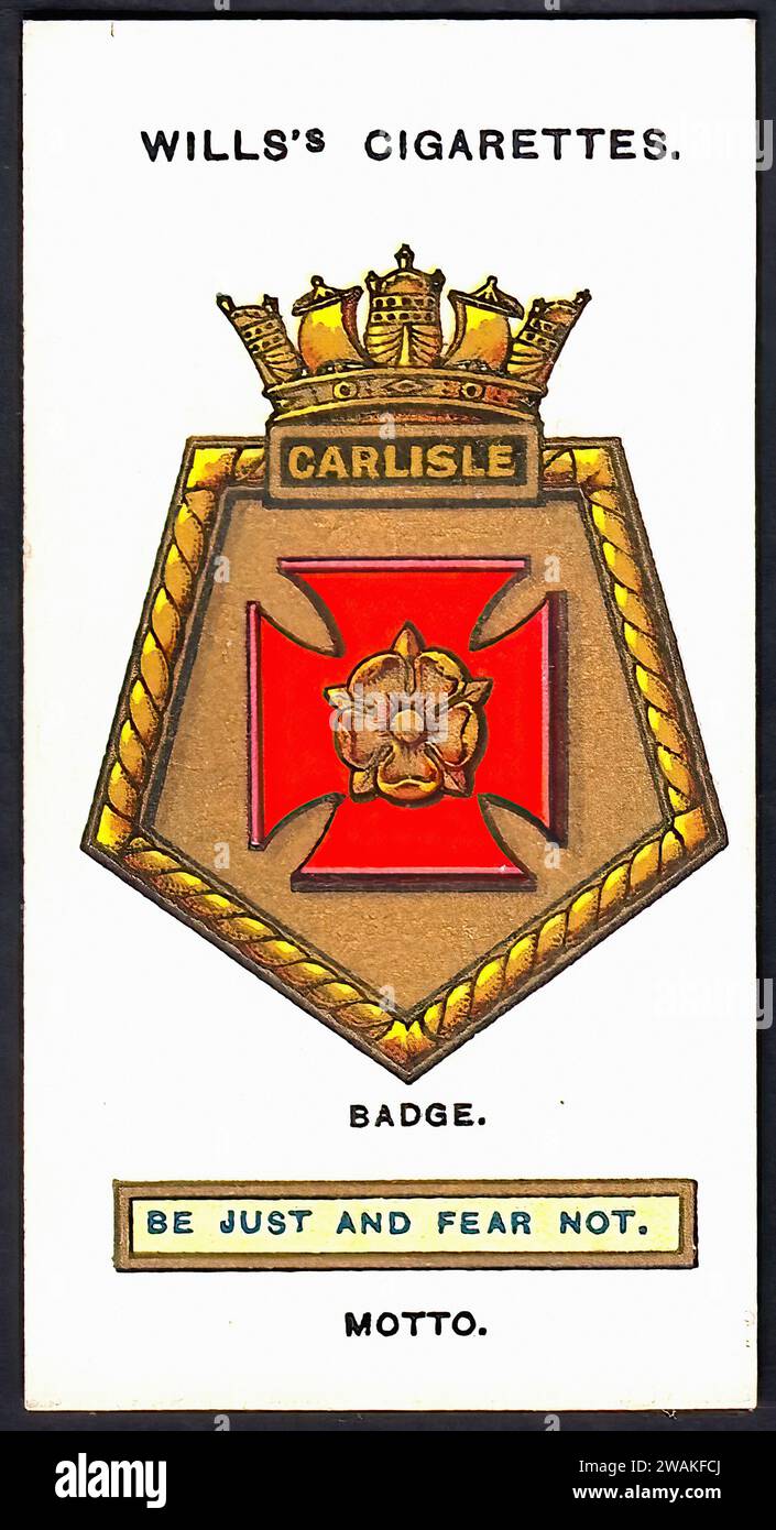 Ships Badge of HMS Carlisle - Vintage Cigarette Card Illustration Stock ...