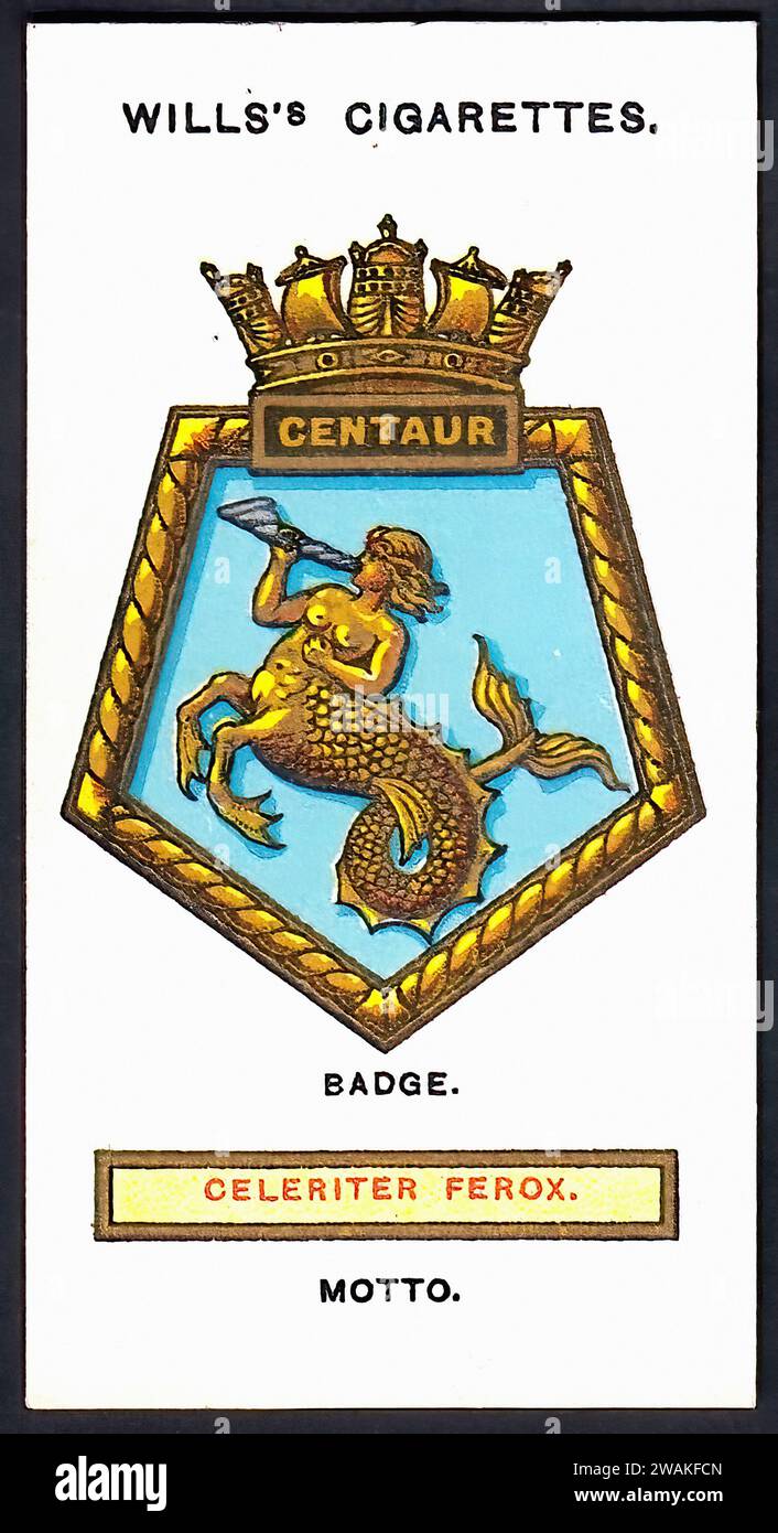 Ships Badge of HMS Centaur - Vintage Cigarette Card Illustration Stock ...