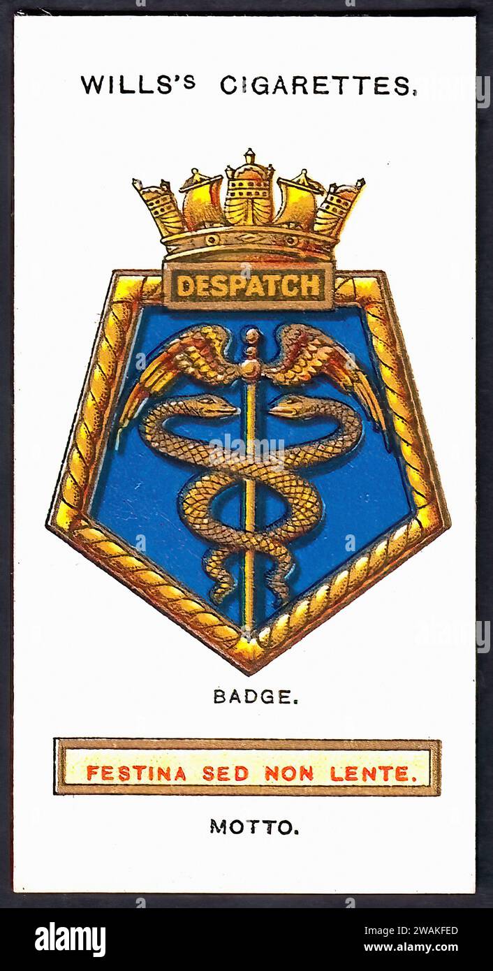 Ships Badge of HMS Despatch - Vintage Cigarette Card Illustration Stock ...