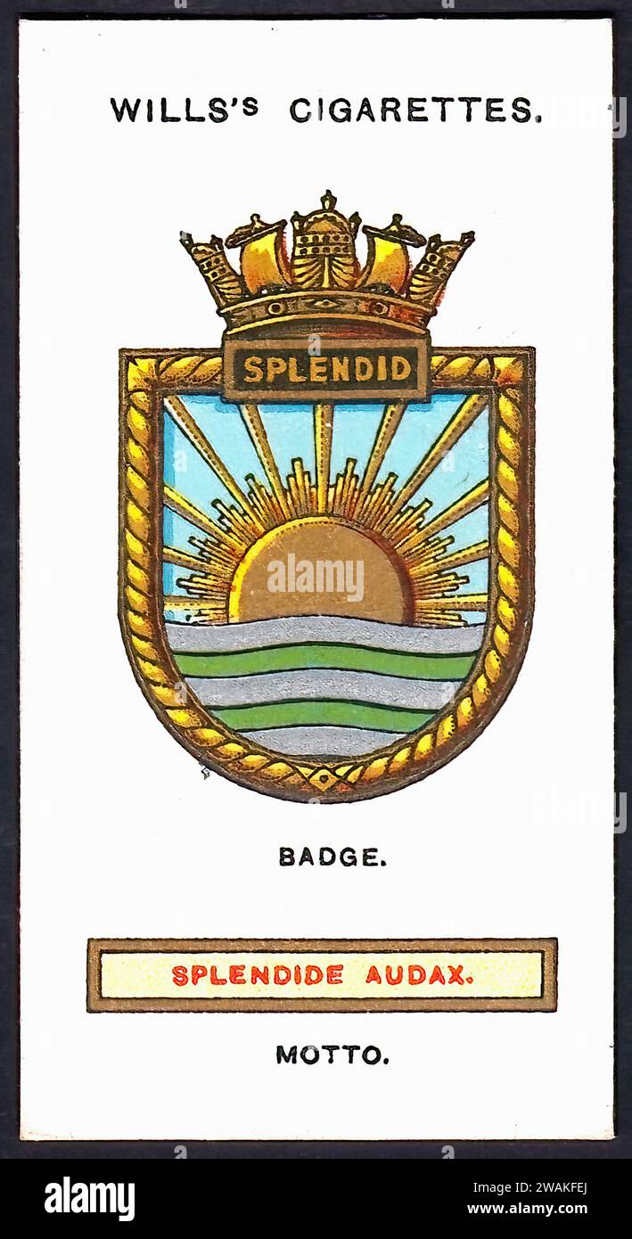Ships Badge of HMS Splendid - Vintage Cigarette Card Illustration Stock ...