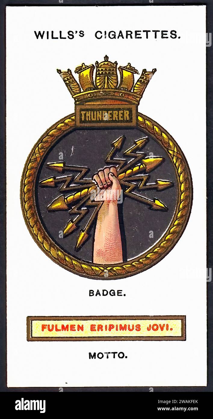 Ships Badge of HMS Thunderer - Vintage Cigarette Card Illustration ...